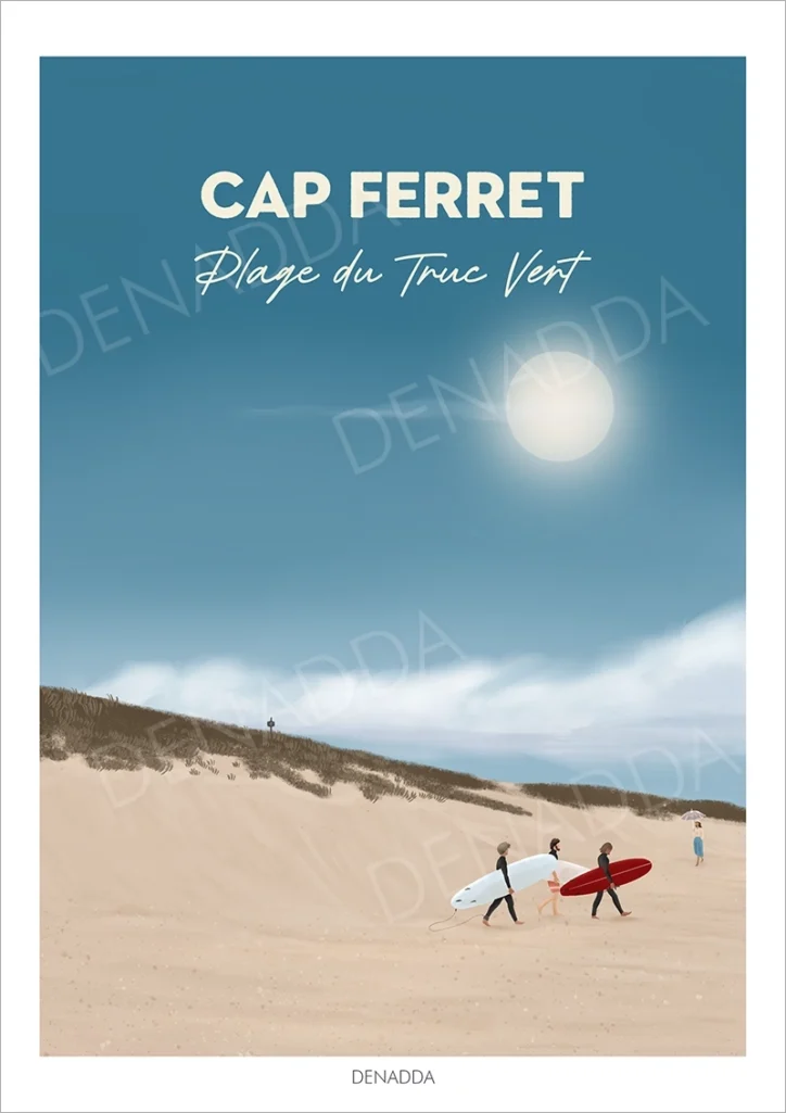 Affiche Cap Ferret "Plage du Truc Vert" - Poster Surf